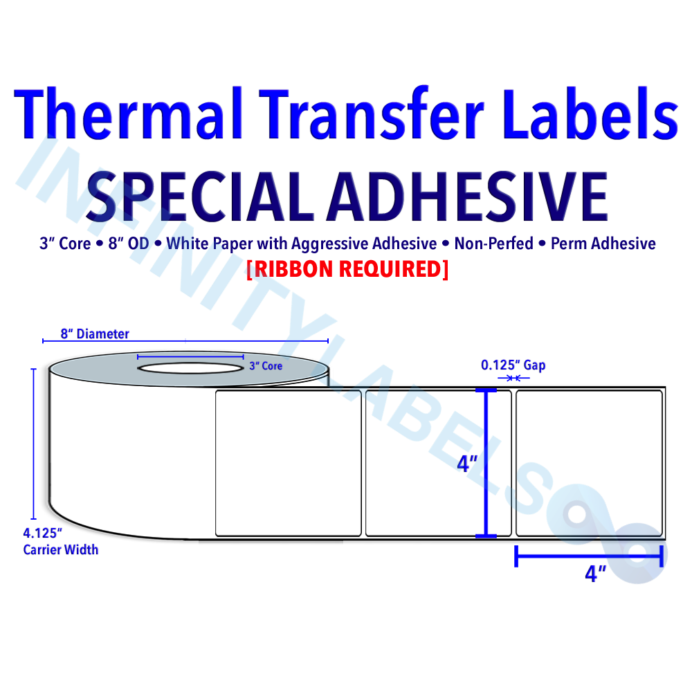 4 X 4 Thermal Transfer Specialty Labels - Aggressive Adhesive White ...