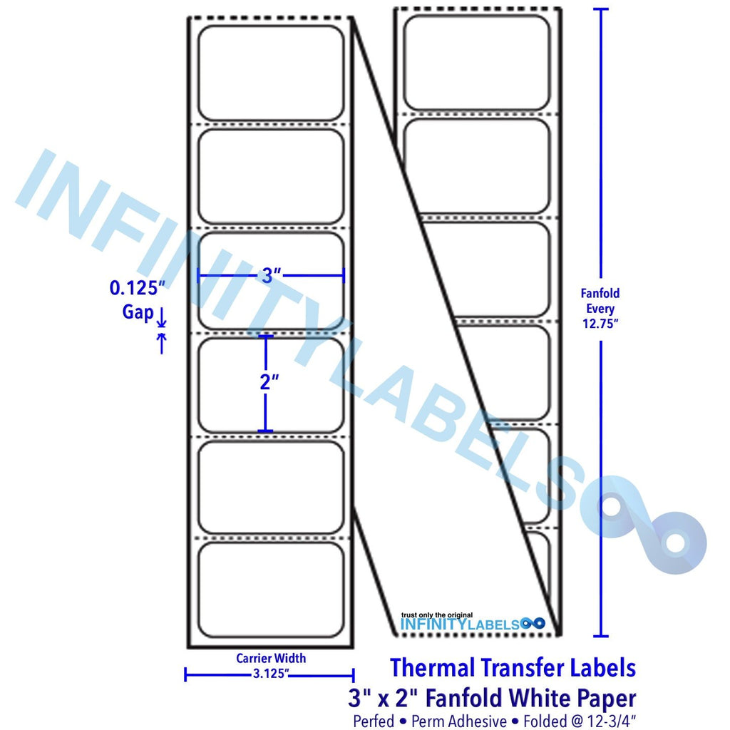 3" x 2" Fanfold White - Thermal Transfer Labels – Infinity Labels
